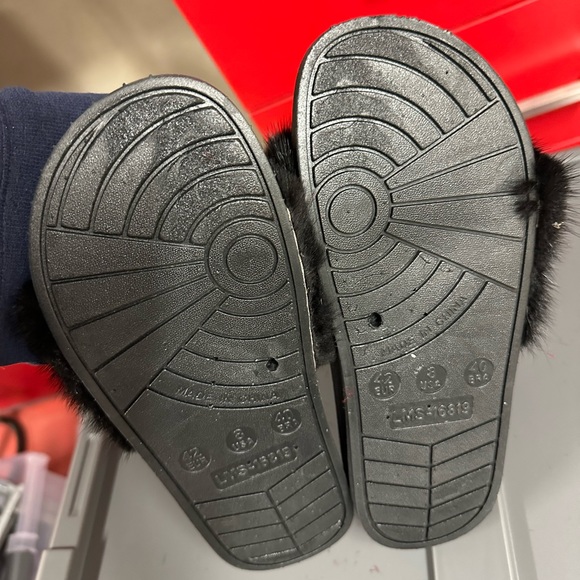 Shoes | Logo Black Fuzzy Fur Slippers Sizes 75 New | Poshmark